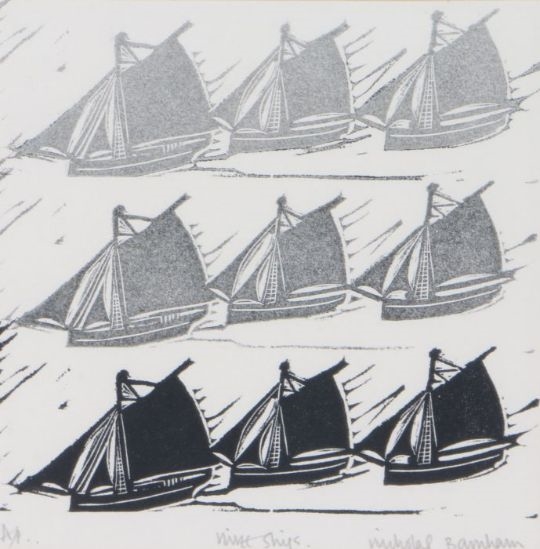 Nicholas Barnham | 'Nine Ships' Linocut | MutualArt
