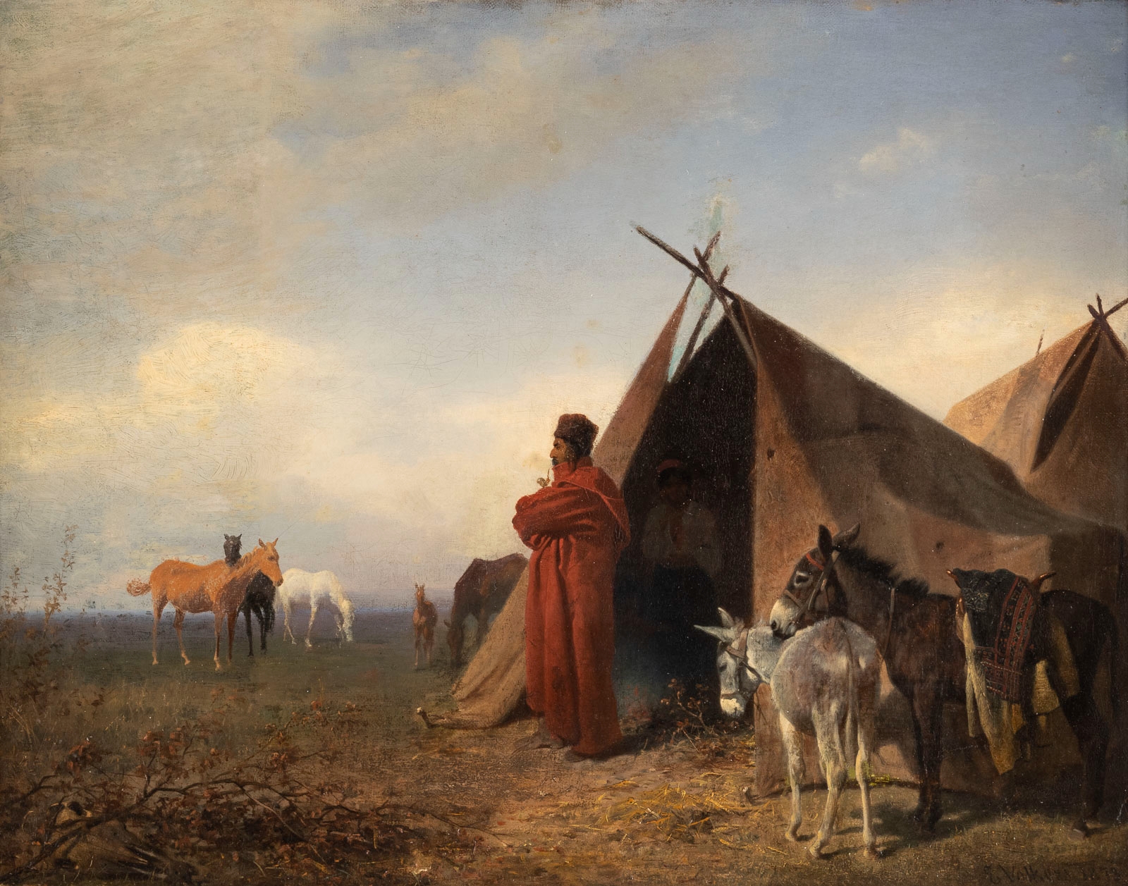 Emil Volkers | Romanian shepherd beside his tent (1873) | MutualArt