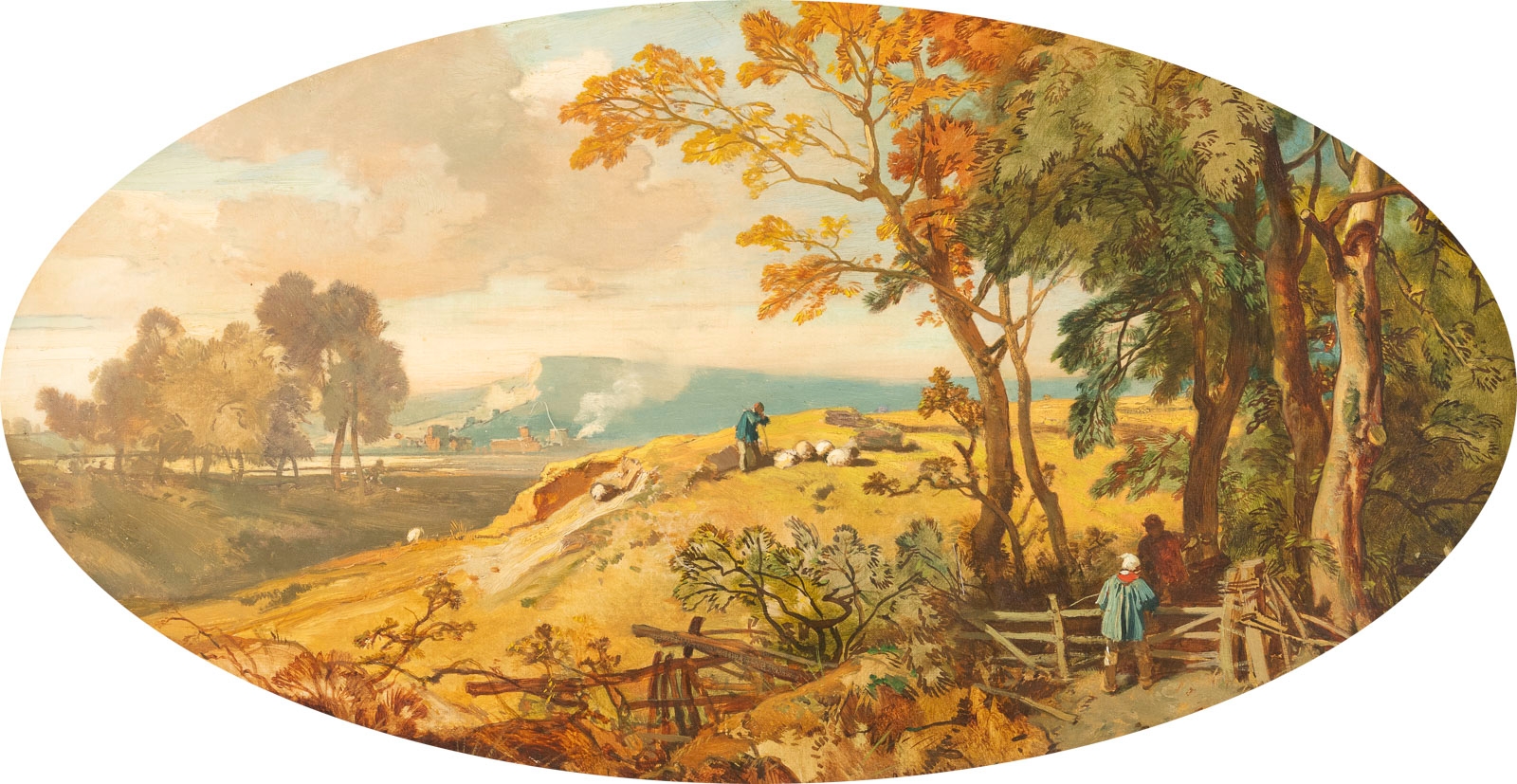 Charles Hoguet | Landscape with shepherds and a town in the distance ...