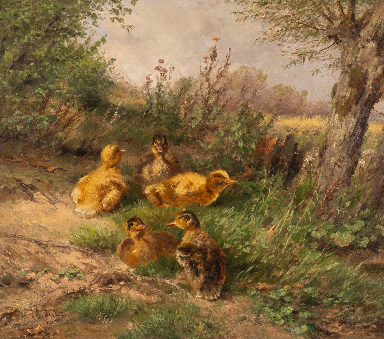 Carl Jutz the Elder | Ducklings in the grass | MutualArt