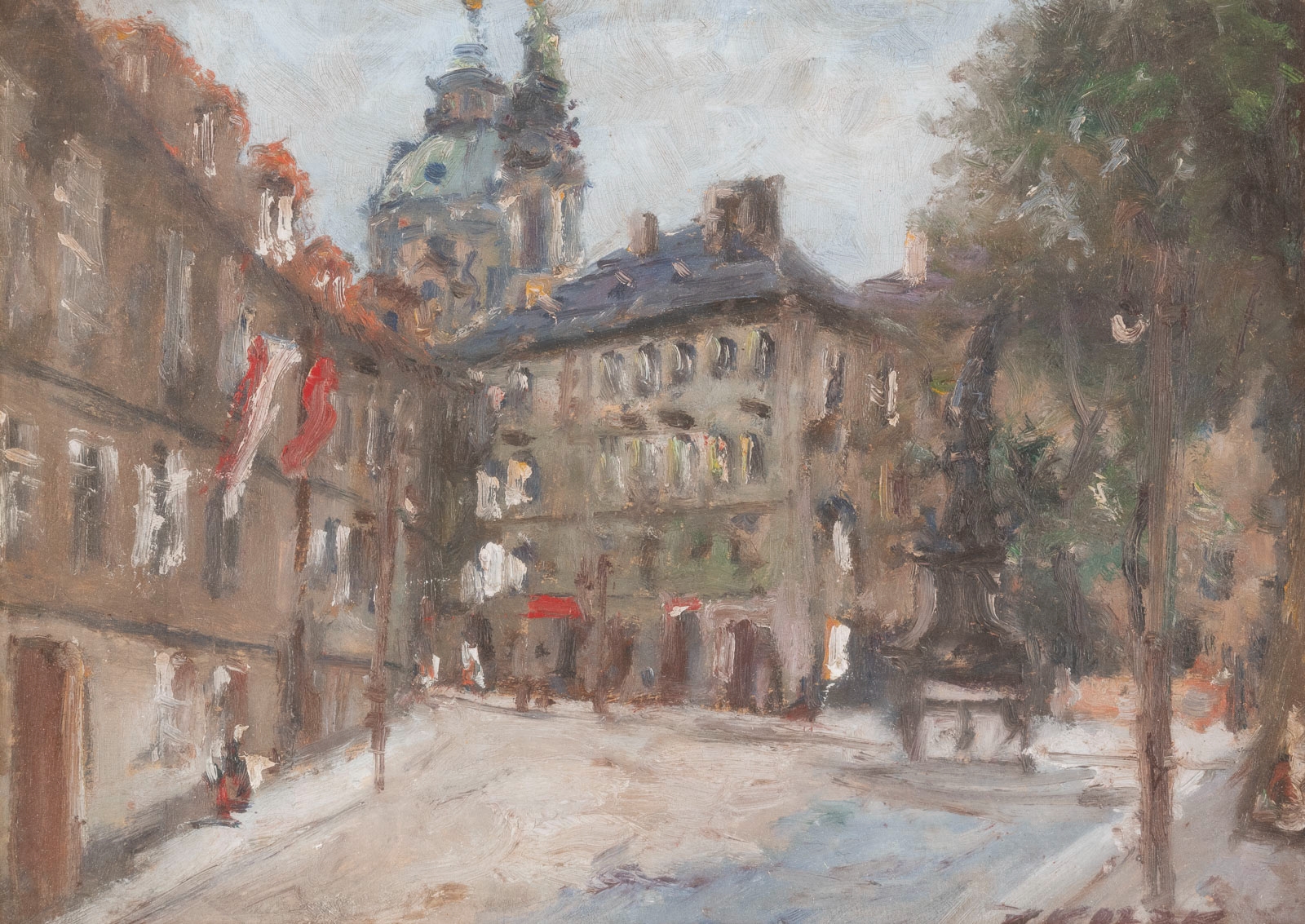 Václav Kozák | Street view with a look at the dome of the church of St ...