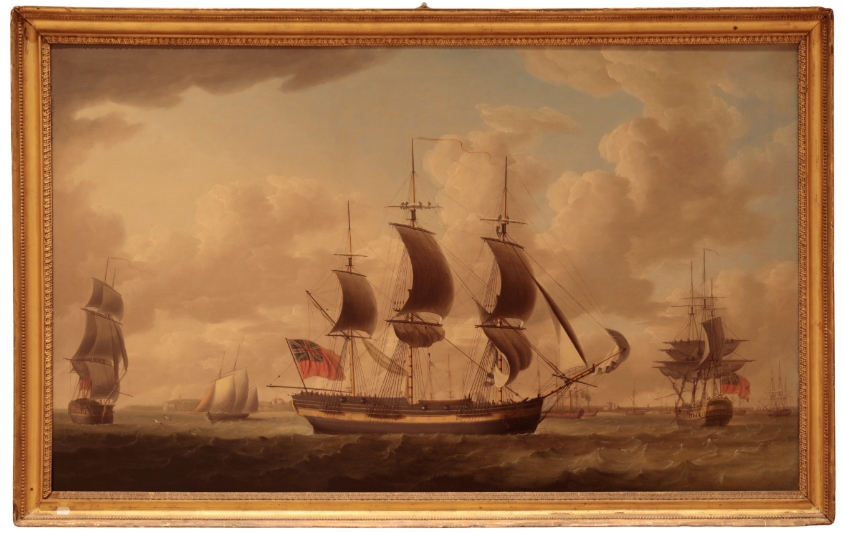 Robert Dodd | A sailing ship, a man o’war and other craft offshore ...