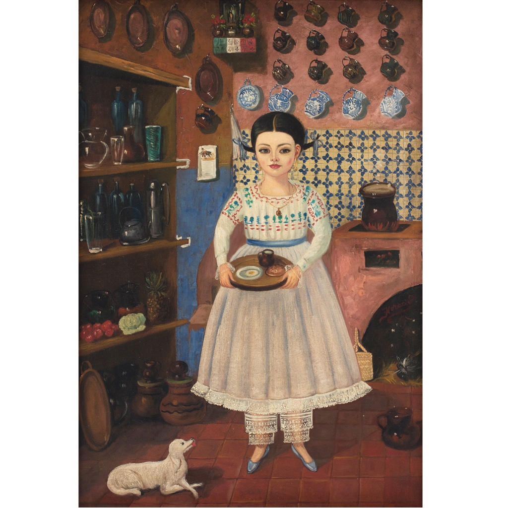Horacio Rentería Rocha | Niña en cocina mexicana con perro | MutualArt
