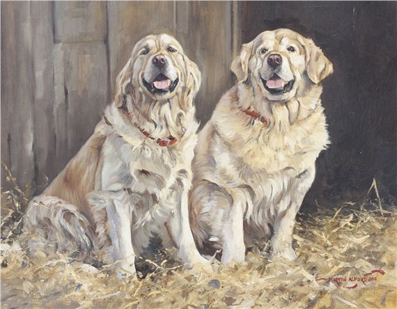 Martin Alford | Portrait of two golden retrievers | MutualArt
