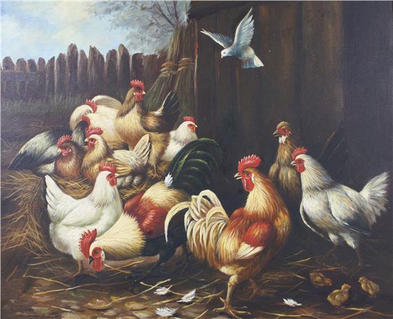 Edgar Hunt | Depicting chickens and birds in a barn | MutualArt