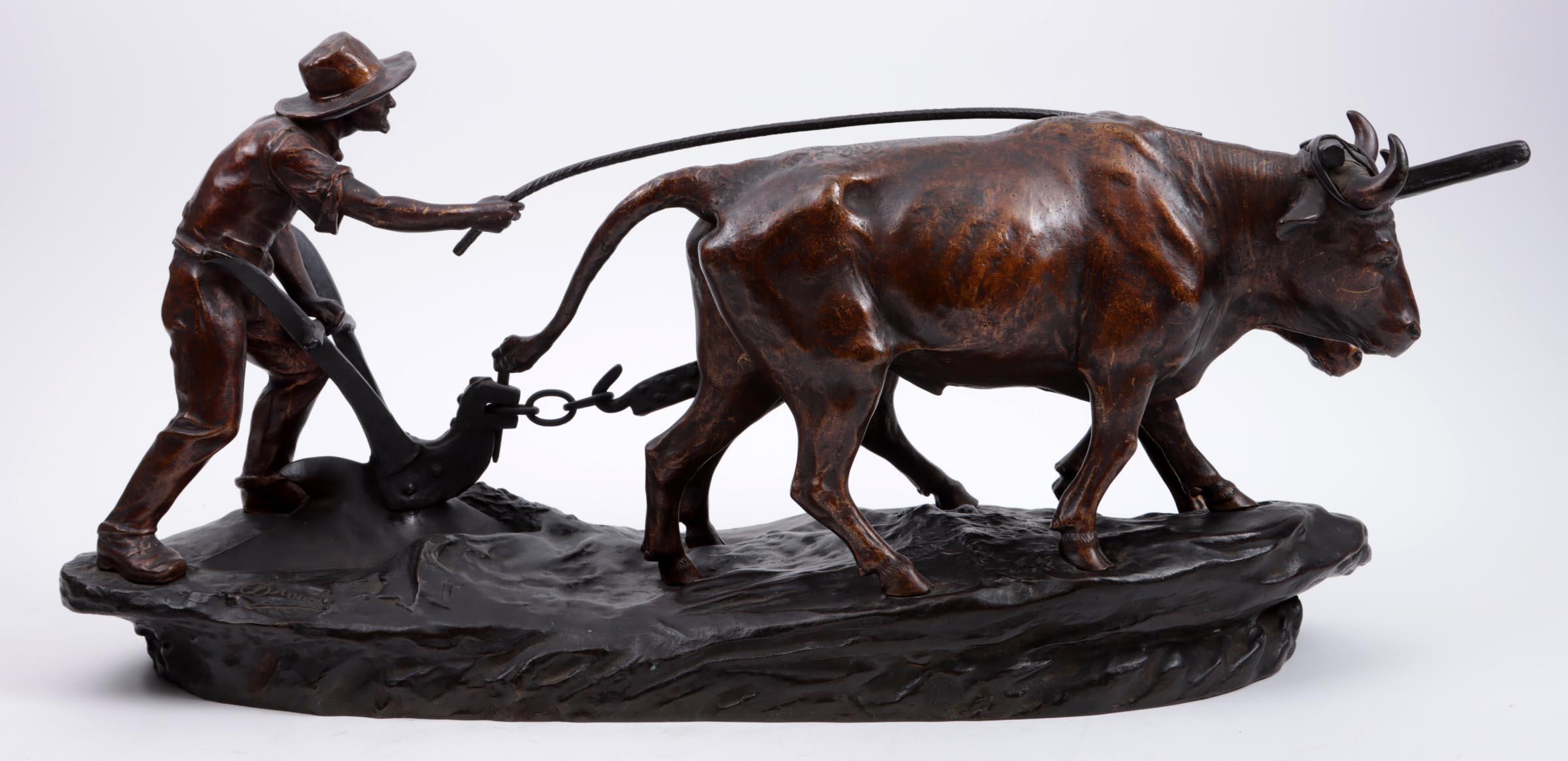 Édouard Drouot | A plowing farmer with oxes | MutualArt