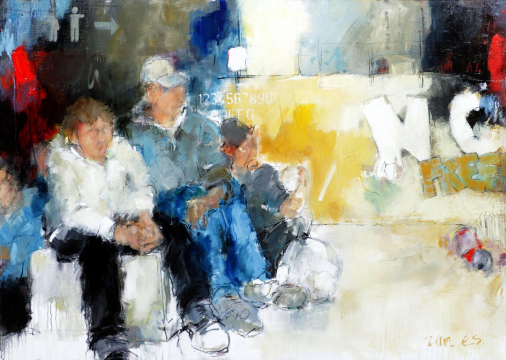Cees van Es | Cityscape with waiting persons | MutualArt