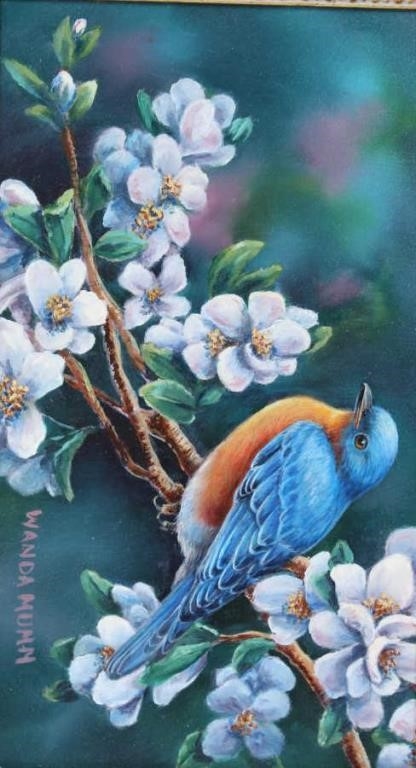 Wanda Mumm | Nicely framed wildlife oil painting of a bird sitting on a ...
