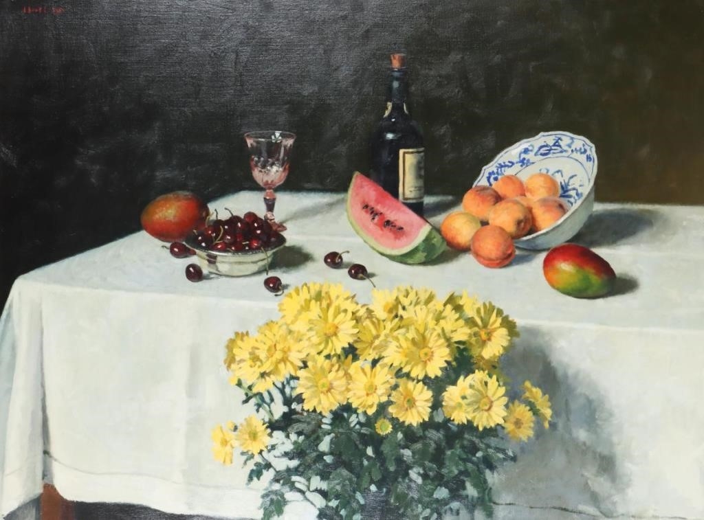 Gregory Hull | Still life with fruit and flowers (1980) | MutualArt