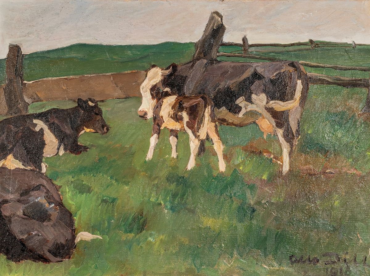 Otto Dill | group of cows with calf on pasture | MutualArt