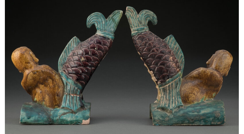 Chinese School | A Pair of Chinese Fishtail Figure Roof Tiles | MutualArt