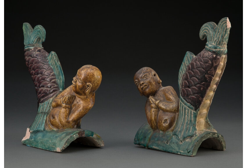 Chinese School | A Pair of Chinese Fishtail Figure Roof Tiles | MutualArt
