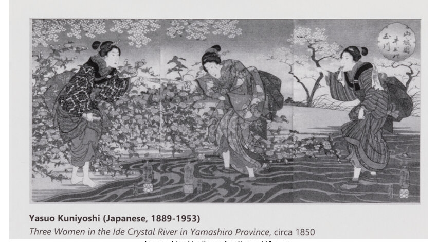 Utagawa Kuniyoshi | Three Women in the Ide Crystal River in Yamashiro Province | MutualArt
