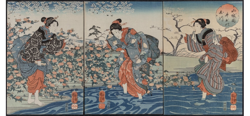 Utagawa Kuniyoshi | Three Women in the Ide Crystal River in Yamashiro ...