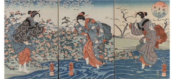 Utagawa Kuniyoshi | Three Women in the Ide Crystal River in Yamashiro ...