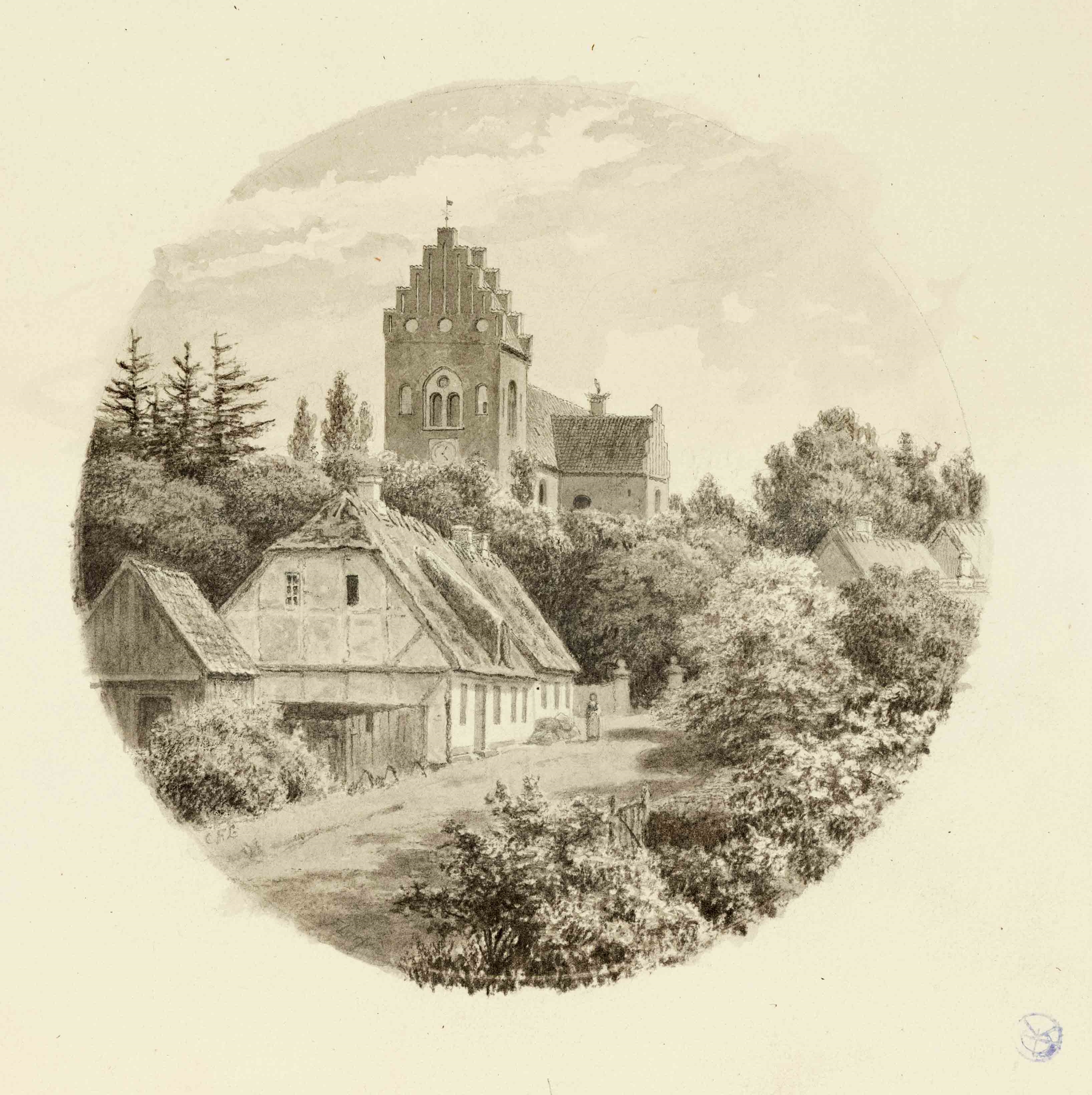 Emanuel Larsen | View of a village with church and staffage figure ...