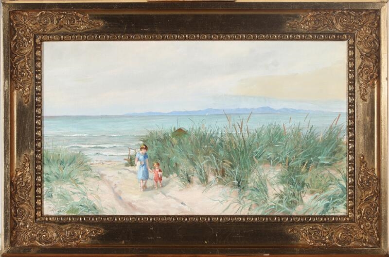 Caroline Emilie Mundt | Coastal scenery with a woman and a child in the ...