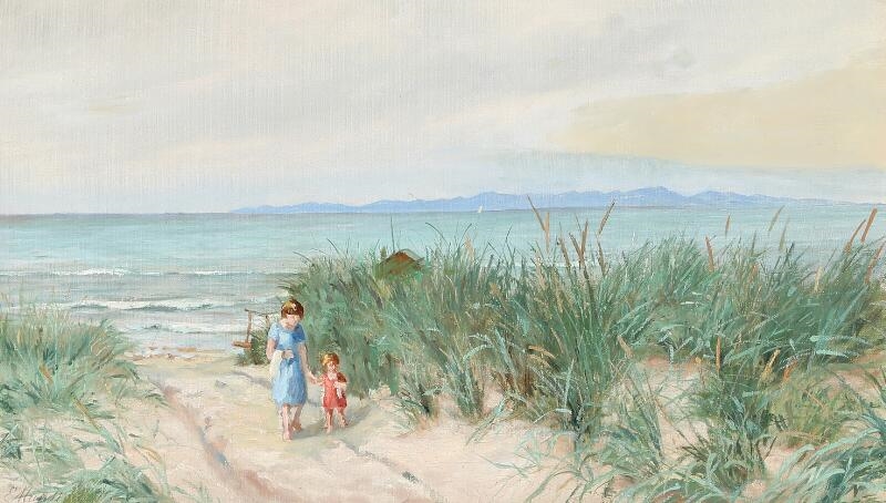Caroline Emilie Mundt | Coastal scenery with a woman and a child in the ...