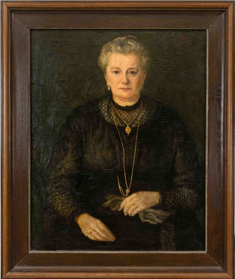 Walther Gasch | Portrait of a seated woman in black with gold jewelry ...