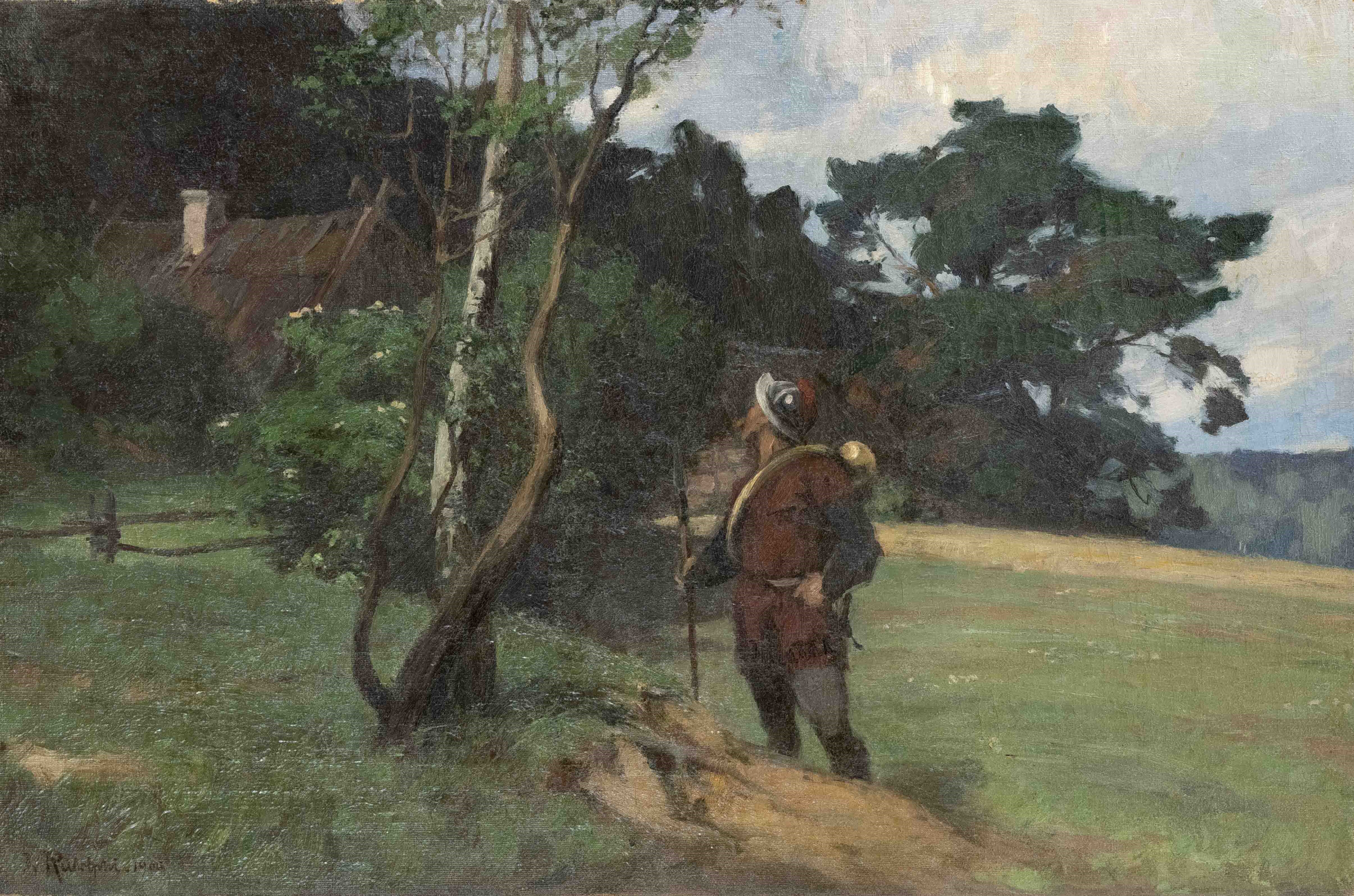 Johannes Rudolphi | Landscape with a man in medieval costume in front ...