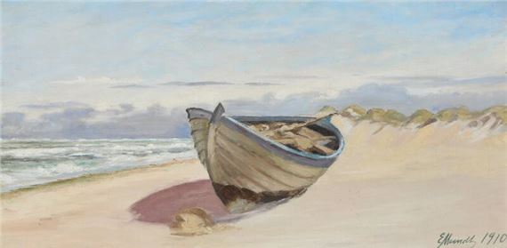 Caroline Emilie Mundt | Båd paa stranden (1910) | MutualArt