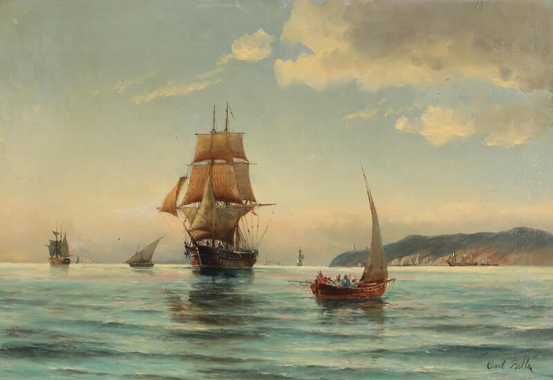 Carl Ludwig Bille | Seascape with sailing ships in the Mediterranean ...