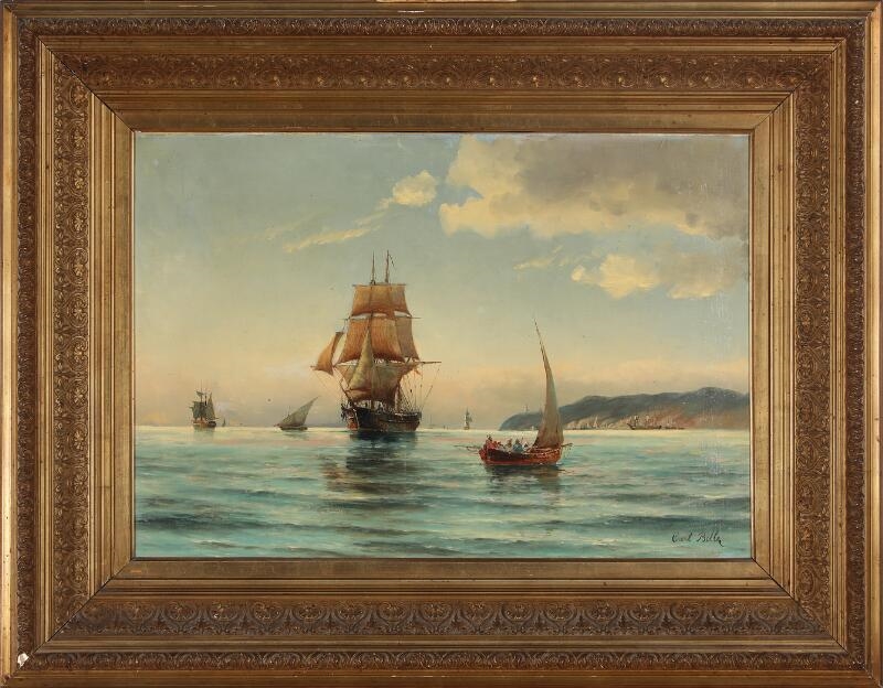 Carl Ludwig Bille | Seascape with sailing ships in the Mediterranean ...