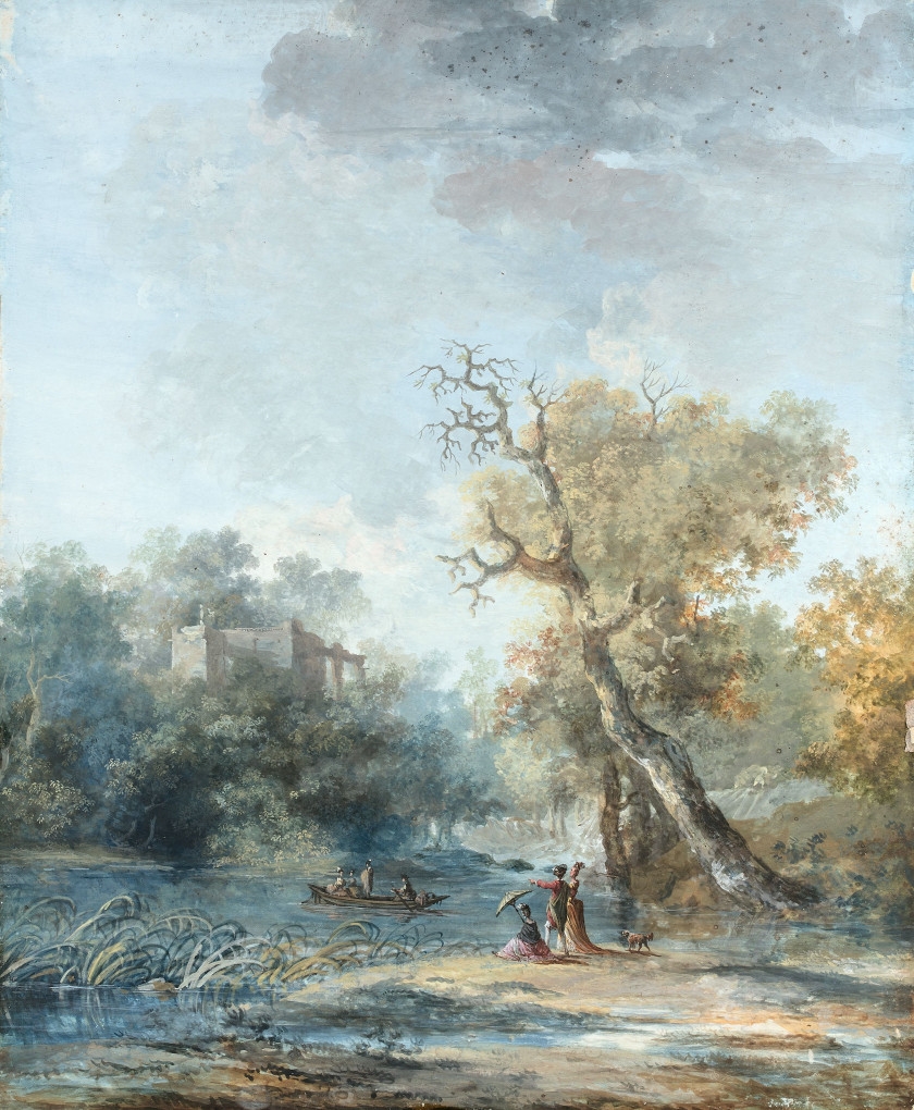 Louis Gabriel Moreau | La promenade en barque et Famille près d'un ...