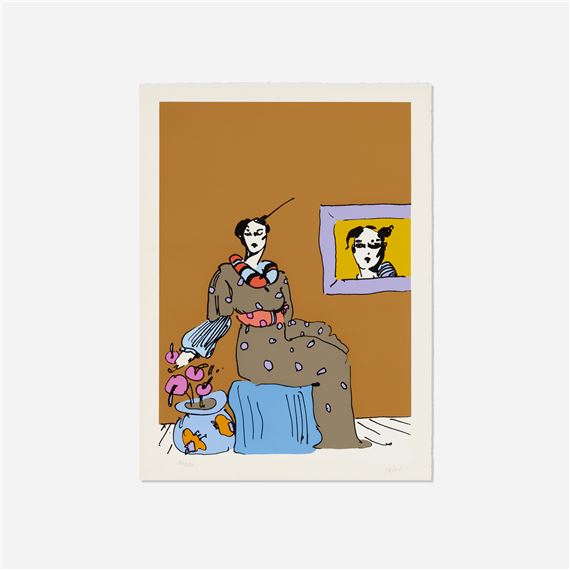 Peter Max | Lady with a Portrait (1971) | MutualArt