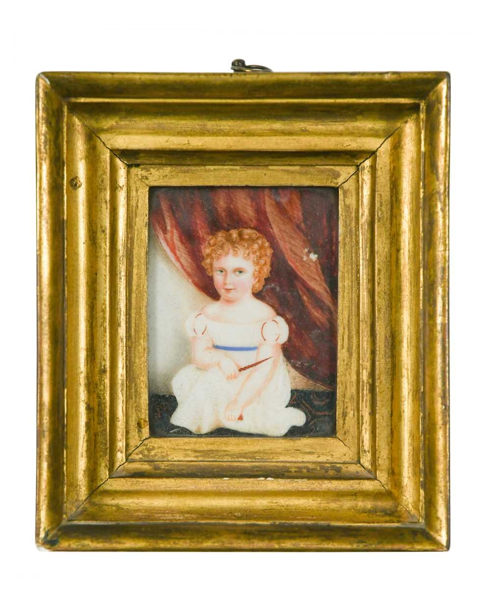 Sarah Biffin | Portrait miniature of a child in a white dress, seated ...