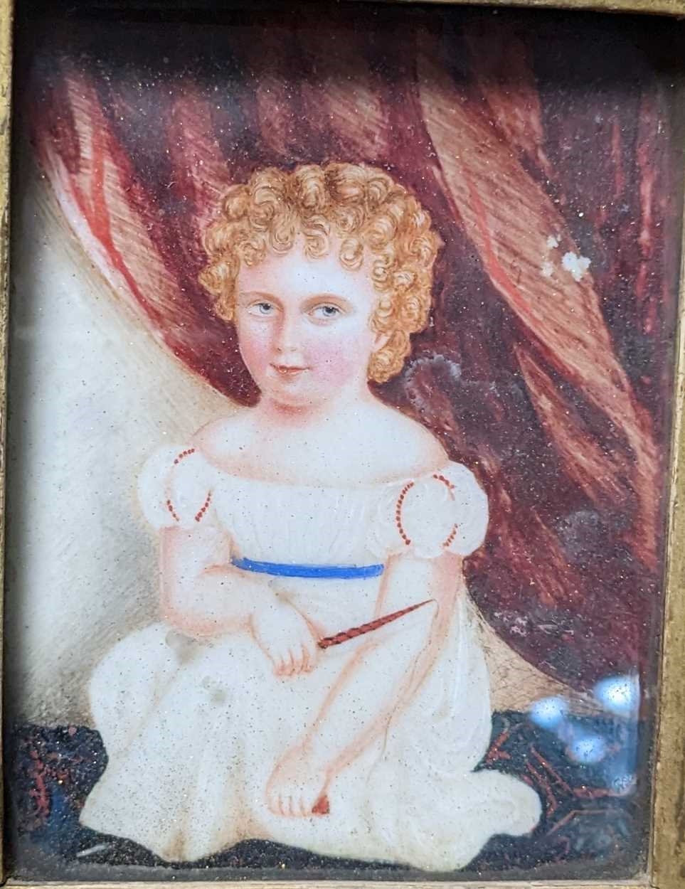Sarah Biffin | Portrait miniature of a child in a white dress, seated ...