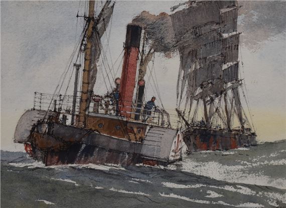 Frank Winston Shipsides | shipping scene with paddle steamer (1985 ...