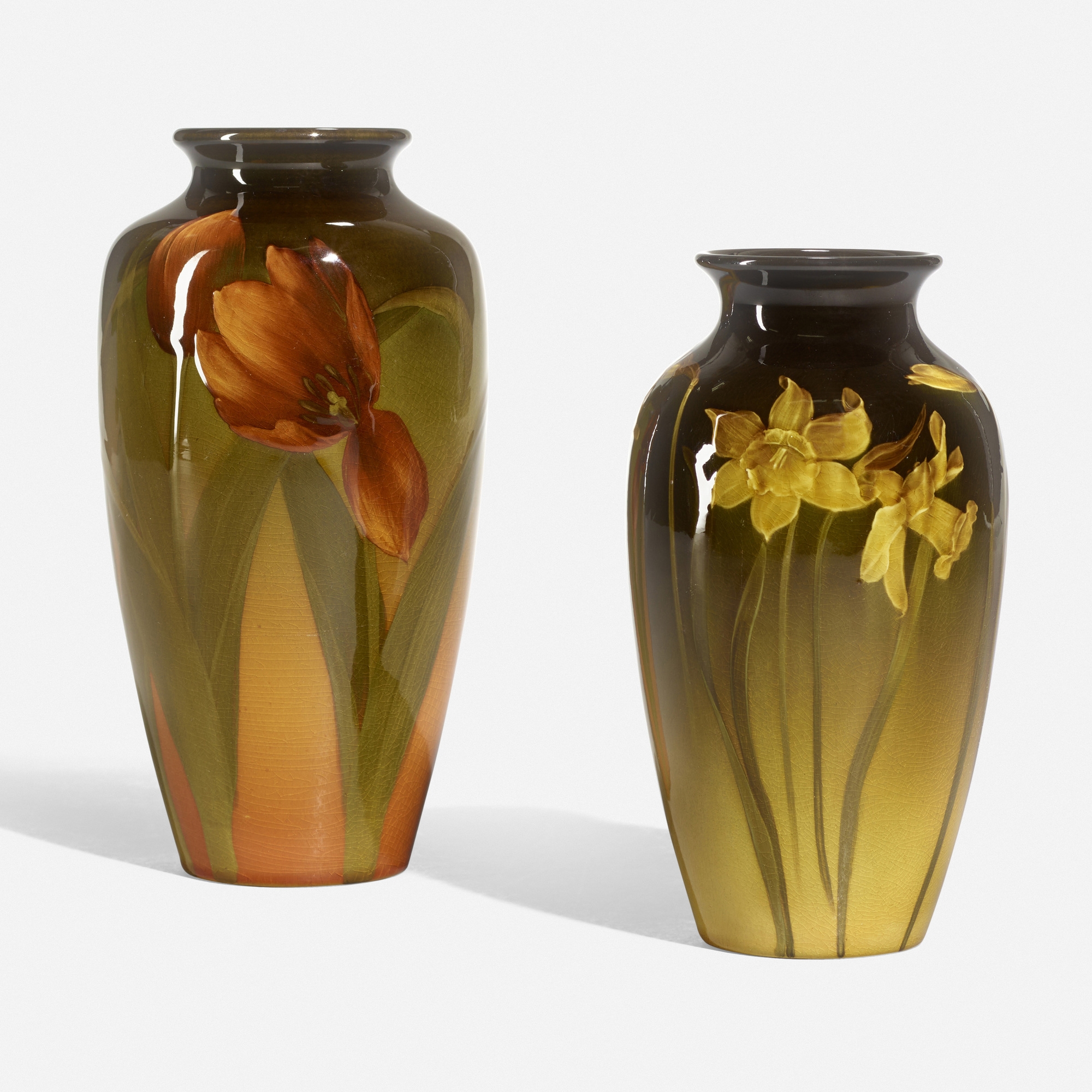 John D. Wareham | Standard Glaze vases with tulips and daffodils, set ...