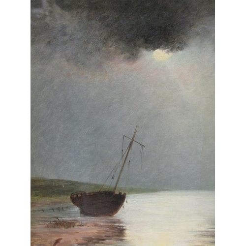 Richard Elmore | A beached sailing vessel in the moonlight (1897 ...