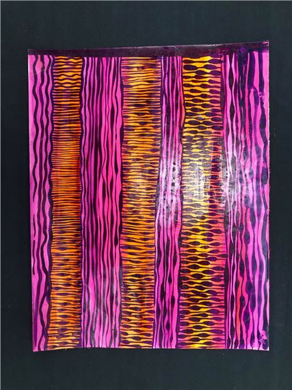 Althea McNish | A DESIGN IN BLACK ON ORANGE PINK AND MAUVE BANDS ...