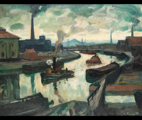 Pierre Paulus de Châtelet | La Sambre avec péniches et remorqueur ...