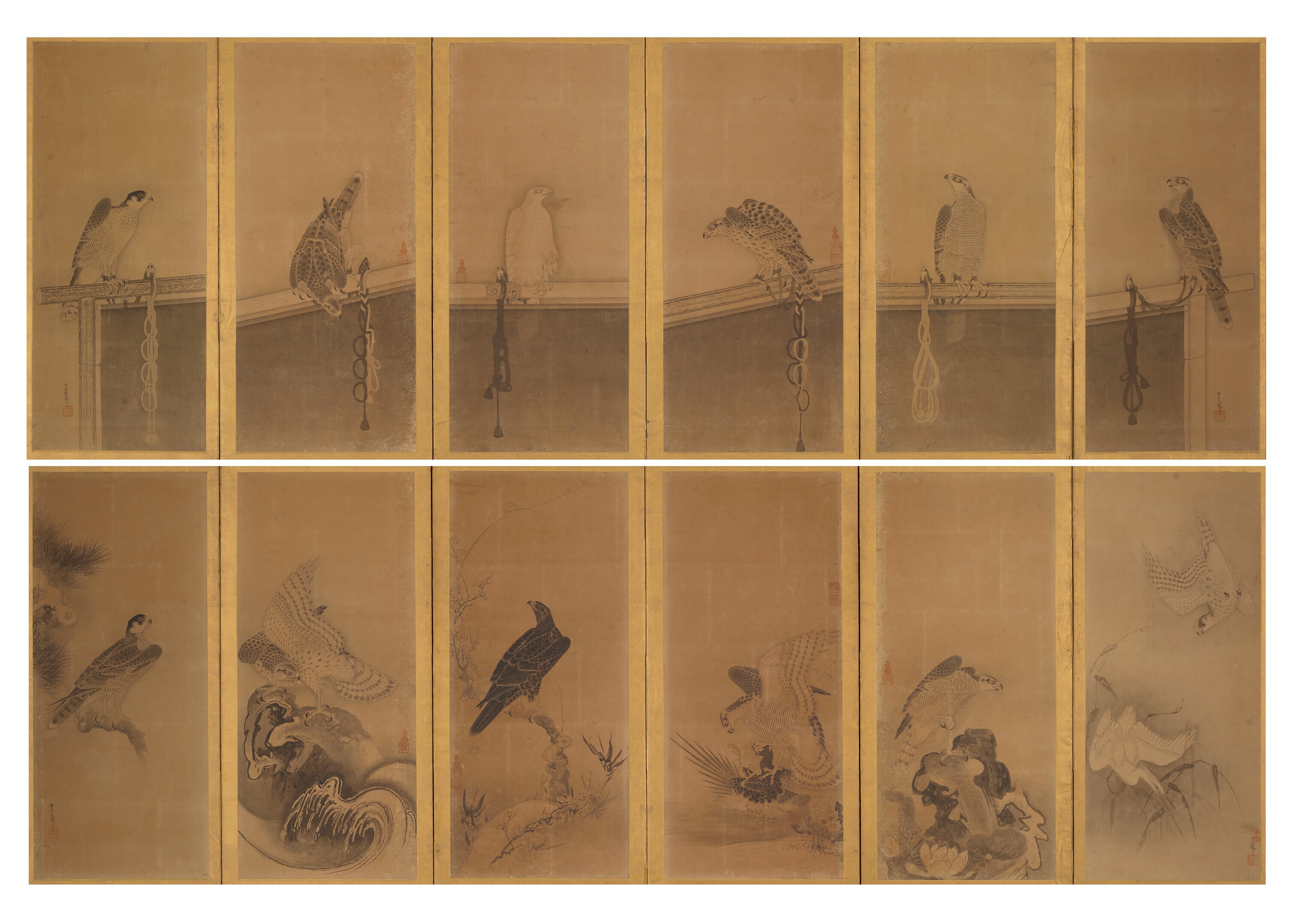 Soga Nichokuan | Tethered Birds of Prey | MutualArt