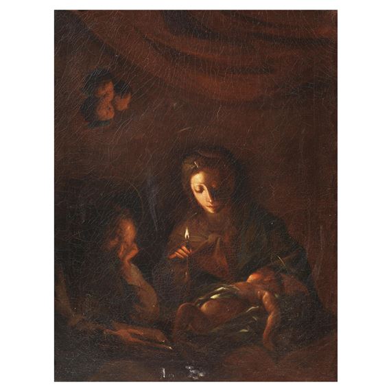 Neapolitan School, 17th Century | HOLY FAMILY AT CANDLELIGHT | MutualArt