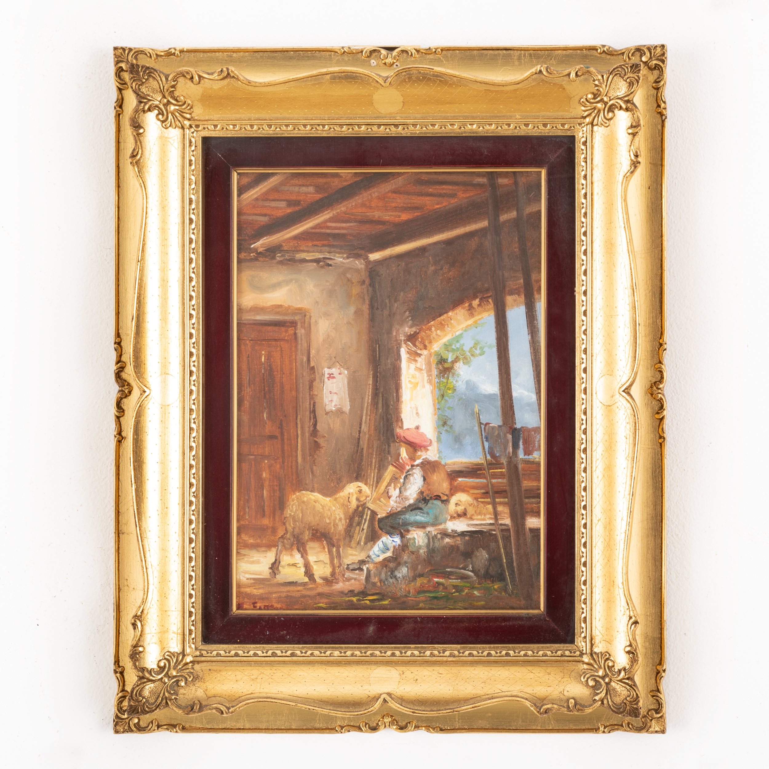 Mario Fattori | Suonatore di fisarmonica in un interno | MutualArt
