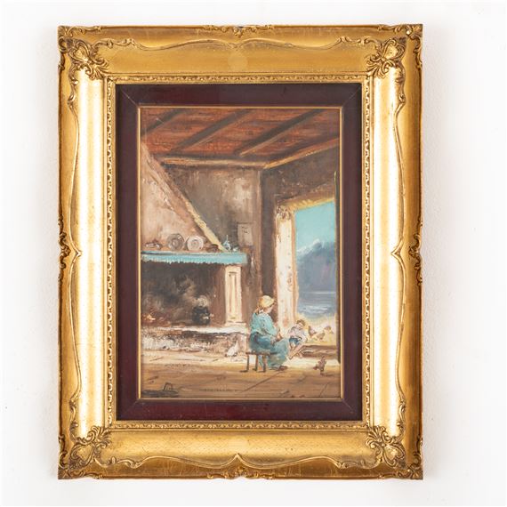 Mario Fattori | Suonatore di fisarmonica in un interno | MutualArt