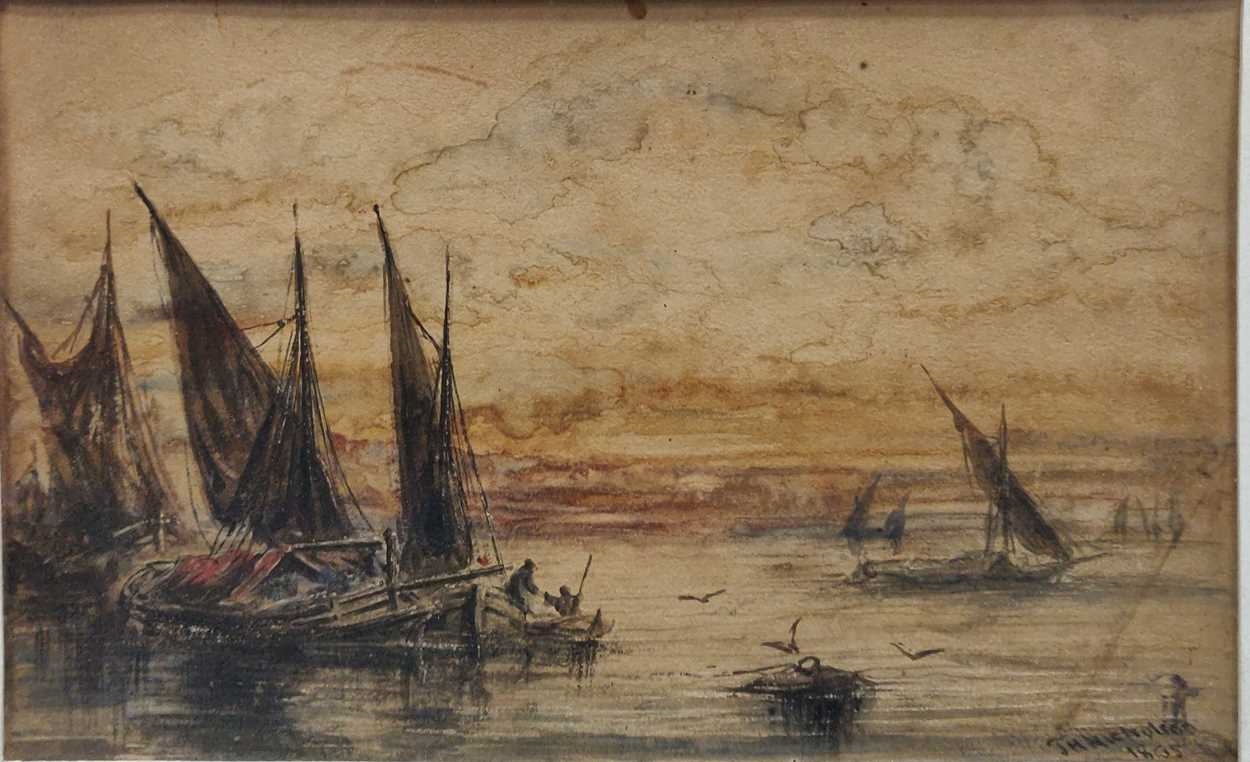 Thomas Henry Nicholson | Beached fishing boats at dusk (1865) | MutualArt