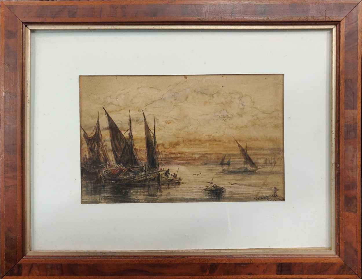 Thomas Henry Nicholson | Beached fishing boats at dusk (1865) | MutualArt