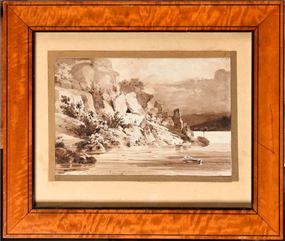 Jean-Louis David | Lake landscape, rocky cliff | MutualArt