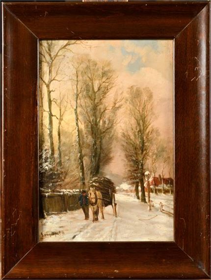 Louis Apol | Charette in a snowy landscape | MutualArt