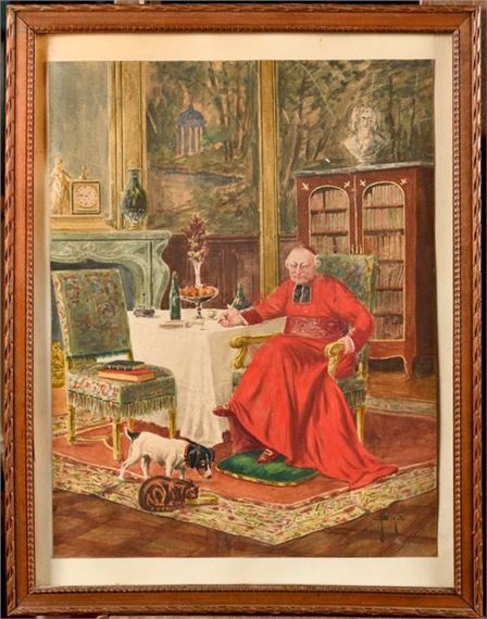 François Joseph Girot | Cardinal with his dog and cat | MutualArt