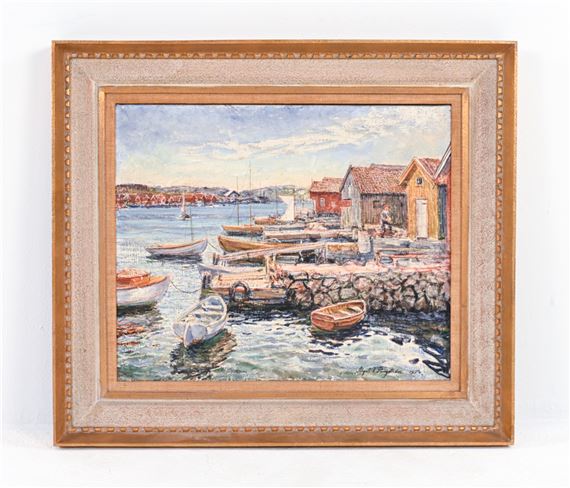 Algot V. Ringstrom | Harbor scene with sailboats (1954) | MutualArt