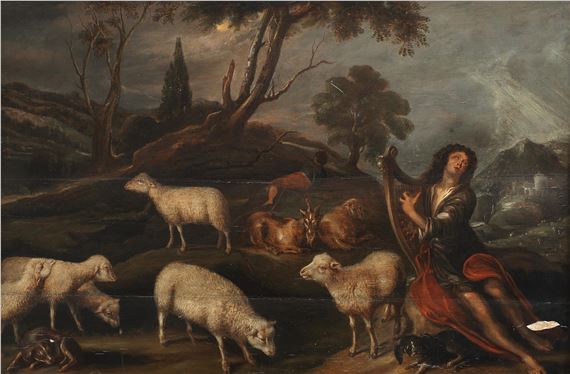 Cornelis Saftleven | Orpheus charming the animals | MutualArt