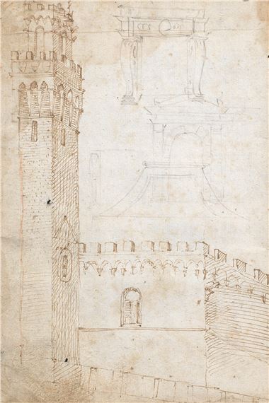 Domenico di Pace Beccafumi | Study of a tower (recto); and Study of ...