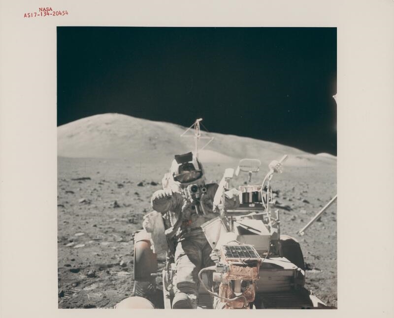 NASA | Apollo 17] Harrison Schmitt jumping into the LMP Rover seat for ...