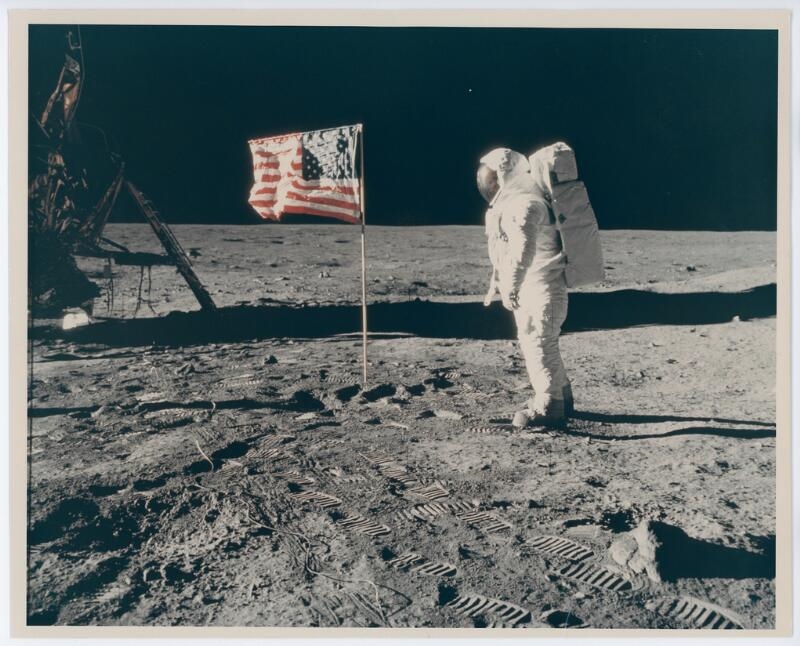 NASA | Apollo 11] Buzz Aldrin and the American flag on the surface of ...